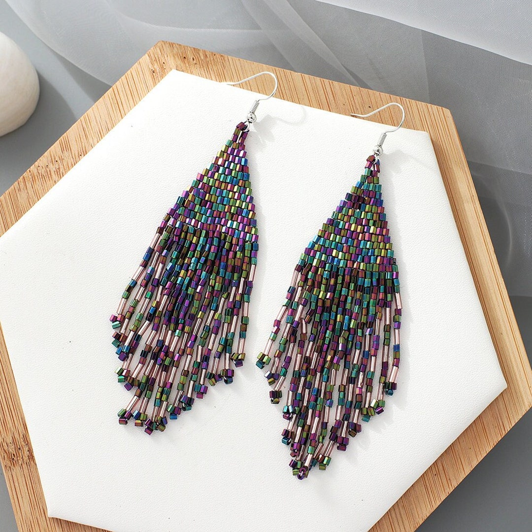 BOHO Seed Bead Earrings Tassel Fringe Drop Dangle Earrings Cowgirl ...