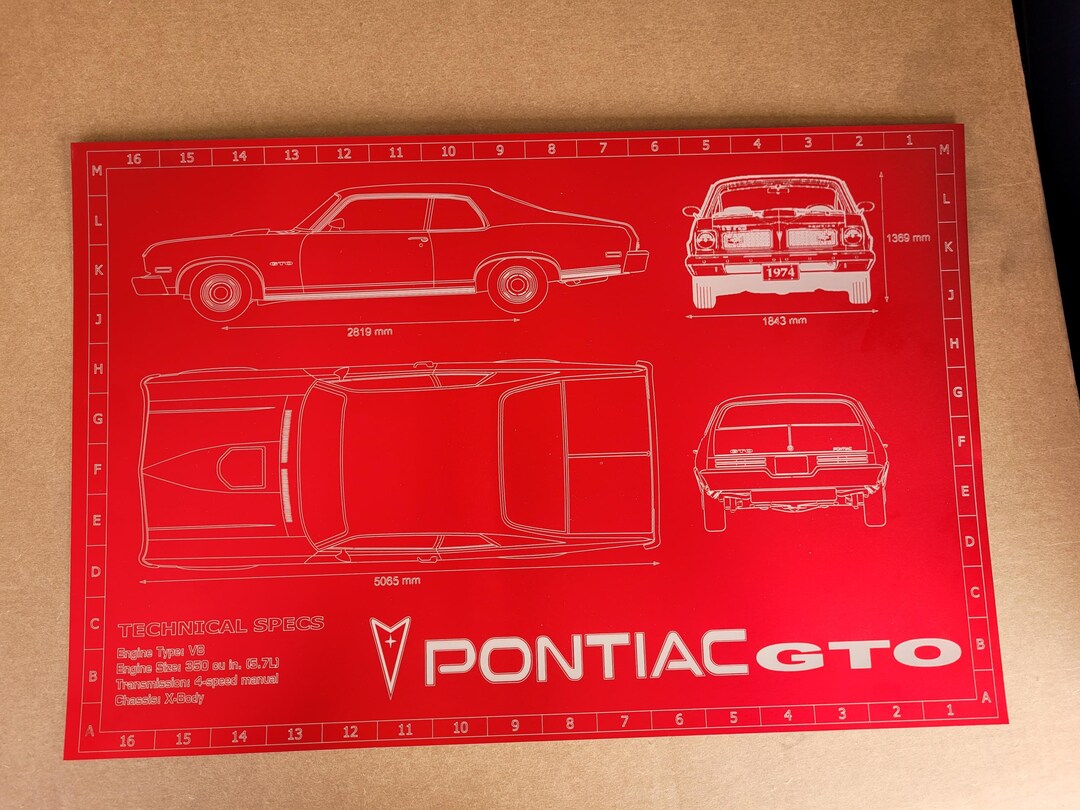 1974 PONTIAC GTO BLUEPRINT | Automotive Wall Art | Car Enthusiast Gift ...