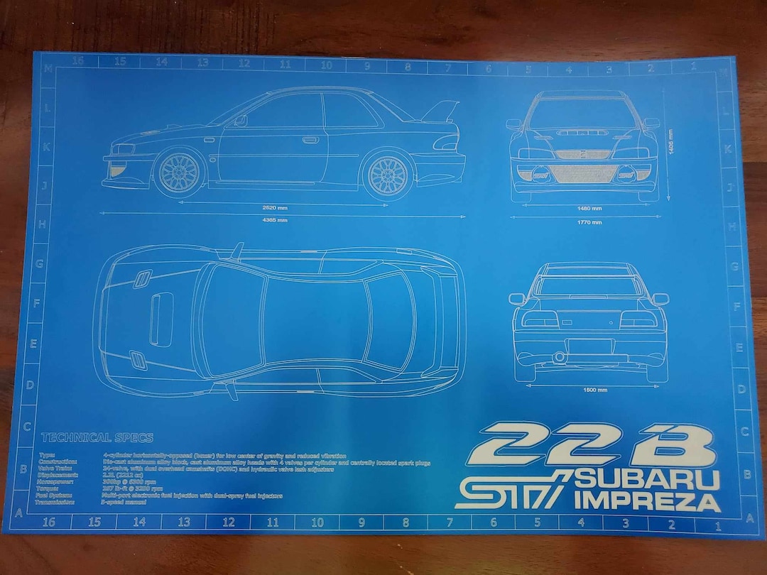 SUBARU Impreza STI 22B BLUEPRINT | Automotive Wall Art | Car Enthusiast ...