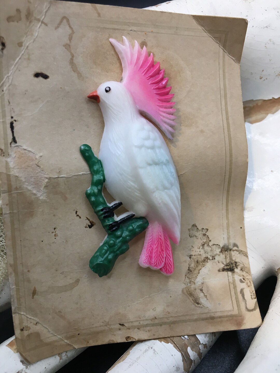 Antique Celluloid Cockatoo Pin 1920's Japan Original Kitch Scarf Hat ...