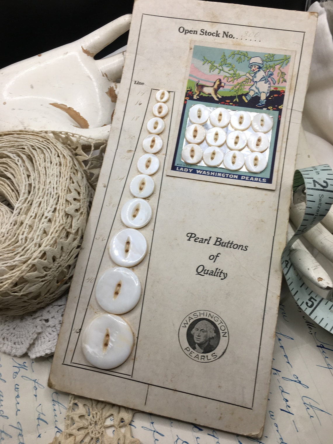 Antique Pearl Button Salesman Sample Card Original Litho Print ...