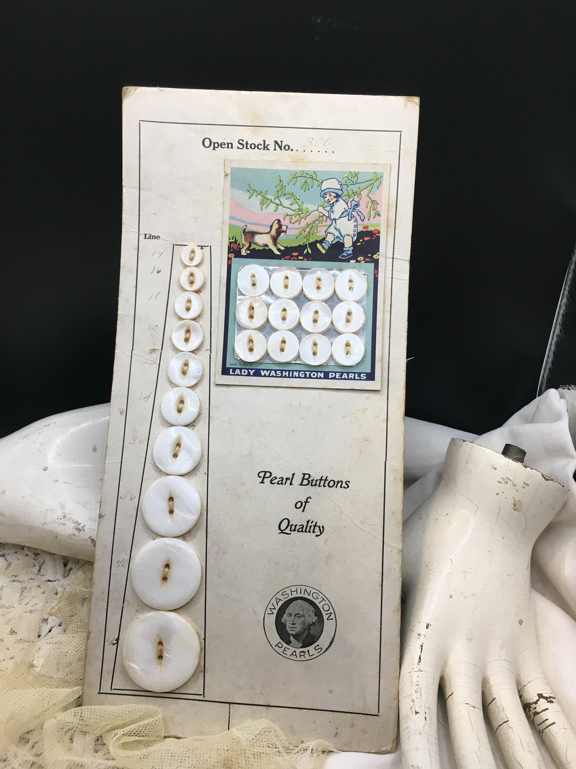 Antique Pearl Button Salesman Sample Card Original Litho Print ...