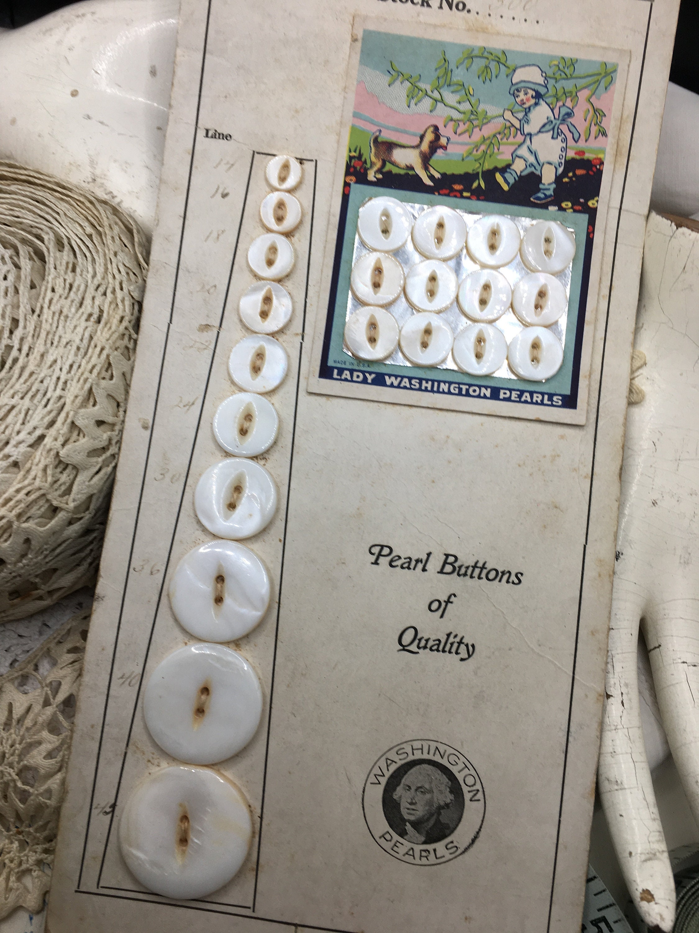 Antique Pearl Button Salesman Sample Card Original Litho Print ...