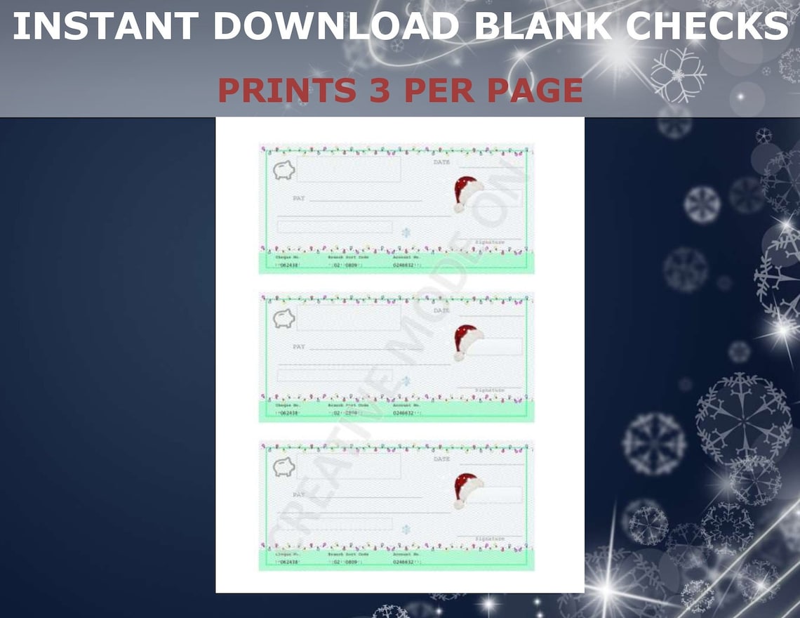 EDITABLE Blank Check Template, Christmas Gift, Kids, Last Minute Gift ...