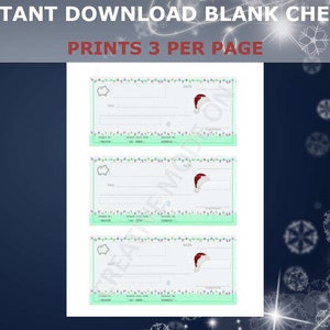 EDITABLE Blank Check Template, Christmas Gift, Kids, Last Minute Gift ...