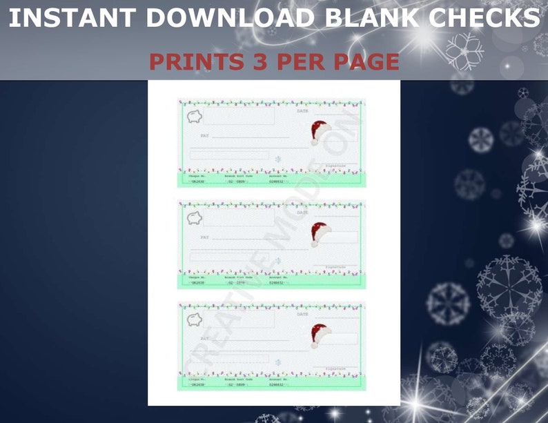 EDITABLE Blank Check Template, Christmas Gift, Kids, Last Minute Gift ...