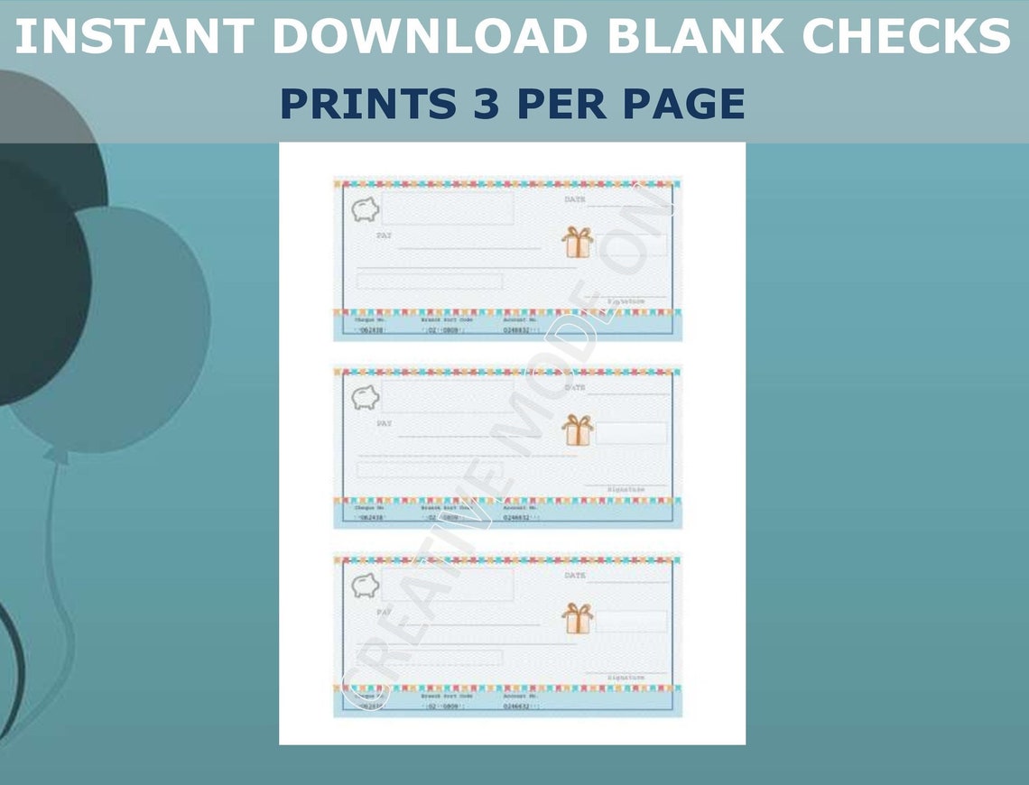 INSTANT EDITABLE and PRINTABLE Blank Check, Birthday Gift, Celebration ...