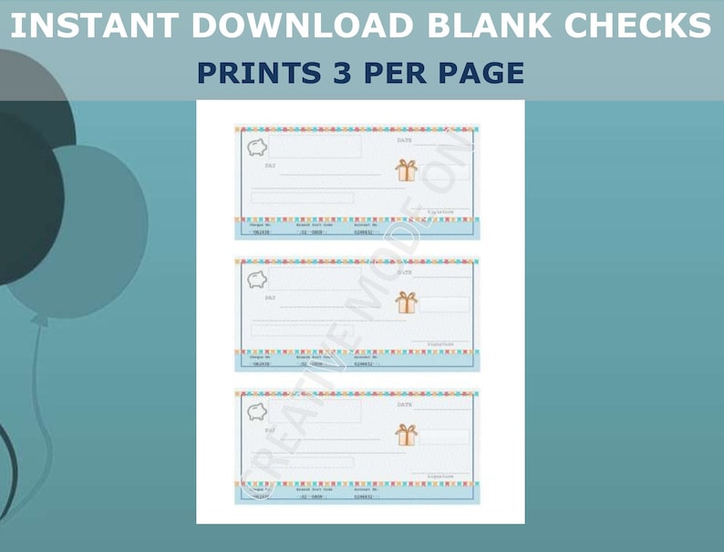 INSTANT EDITABLE and PRINTABLE Blank Check, Birthday Gift, Celebration ...