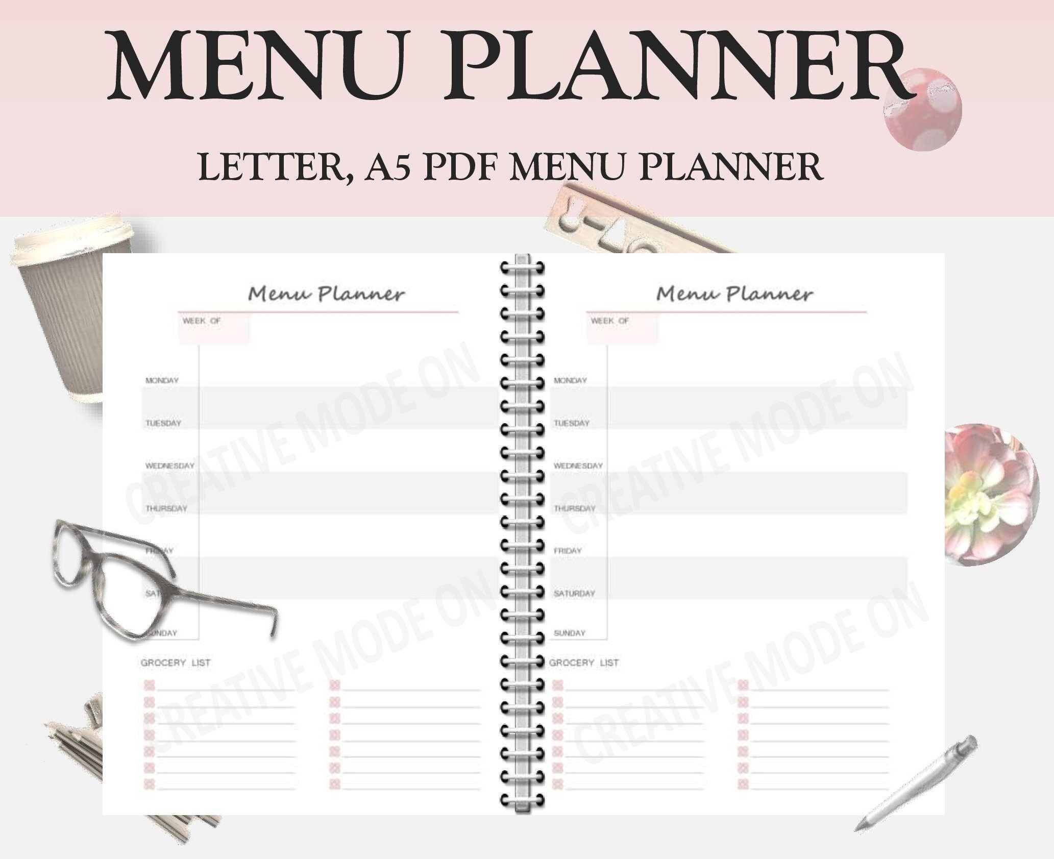 Menu Planner INSTANT EDITABLE PRINTABLE Grocery List Meal | Etsy