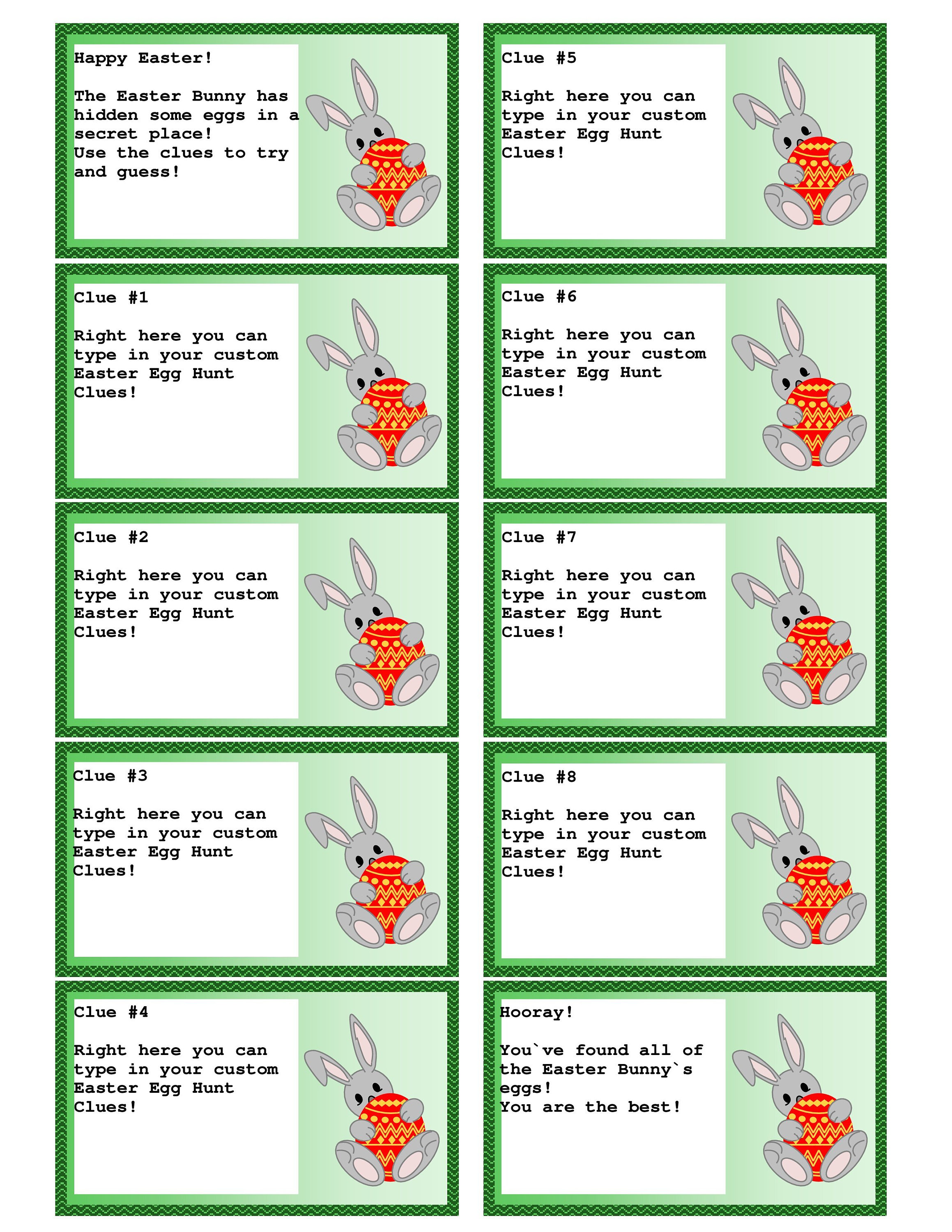 Pistas para la búsqueda de huevos de Pascua, tarjetas de pistas ...