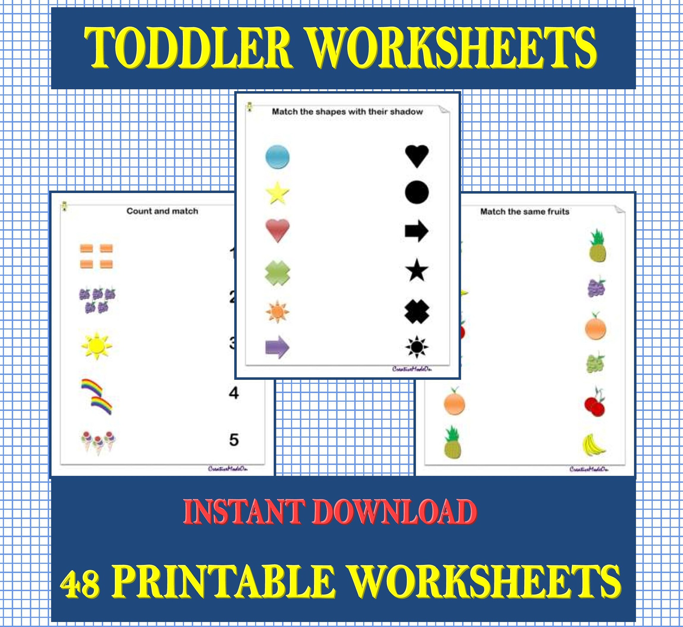 Toddler Learning Worksheets – 48 Page Alphabet, Numbers, Shapes (PDF ...