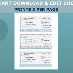 INSTANT EDITABLE and PRINTABLE Blank Check, Birthday Gift, Celebration ...