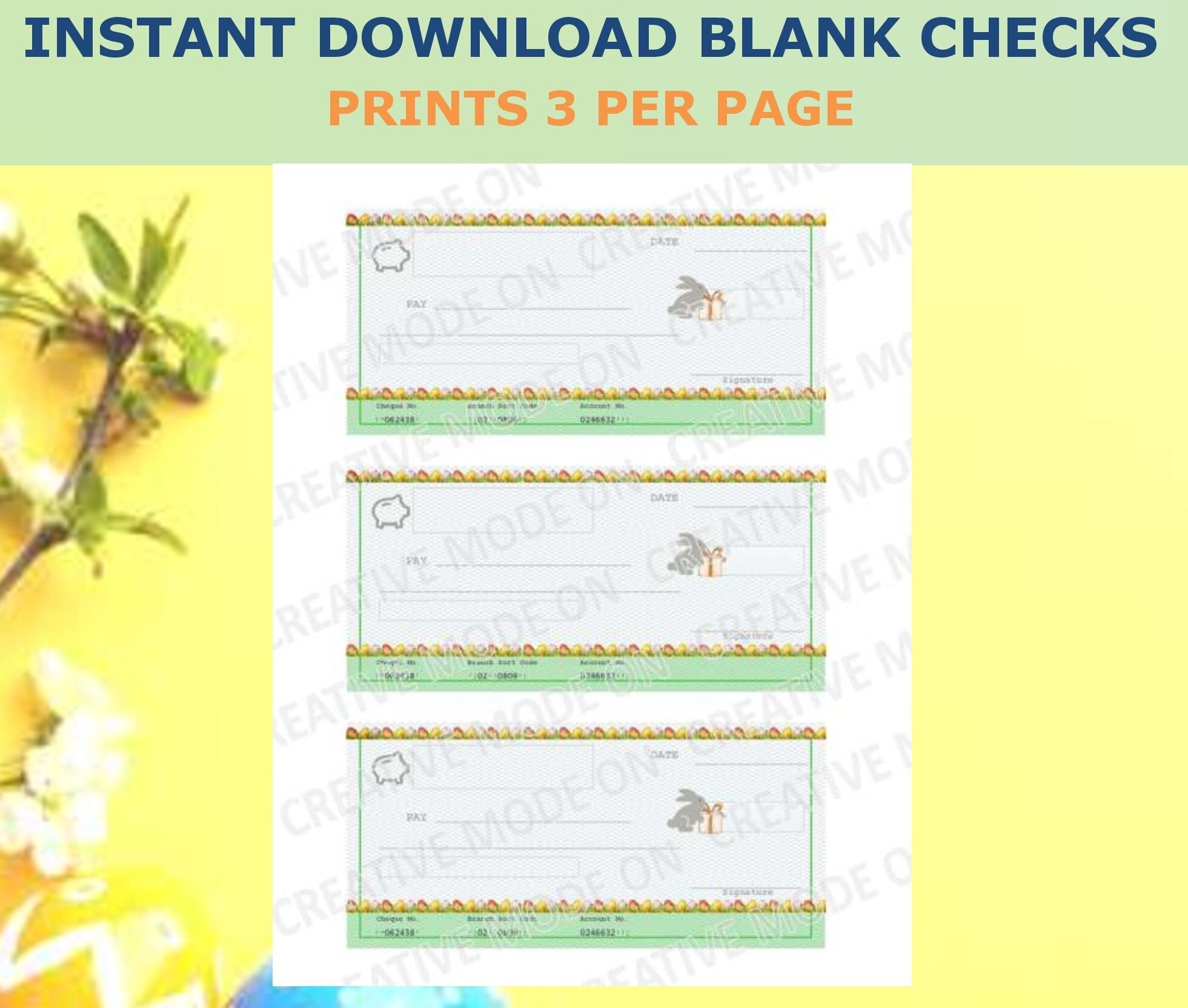 INSTANT EDITABLE and PRINTABLE Blank Check, Easter, Celebration, Gift ...
