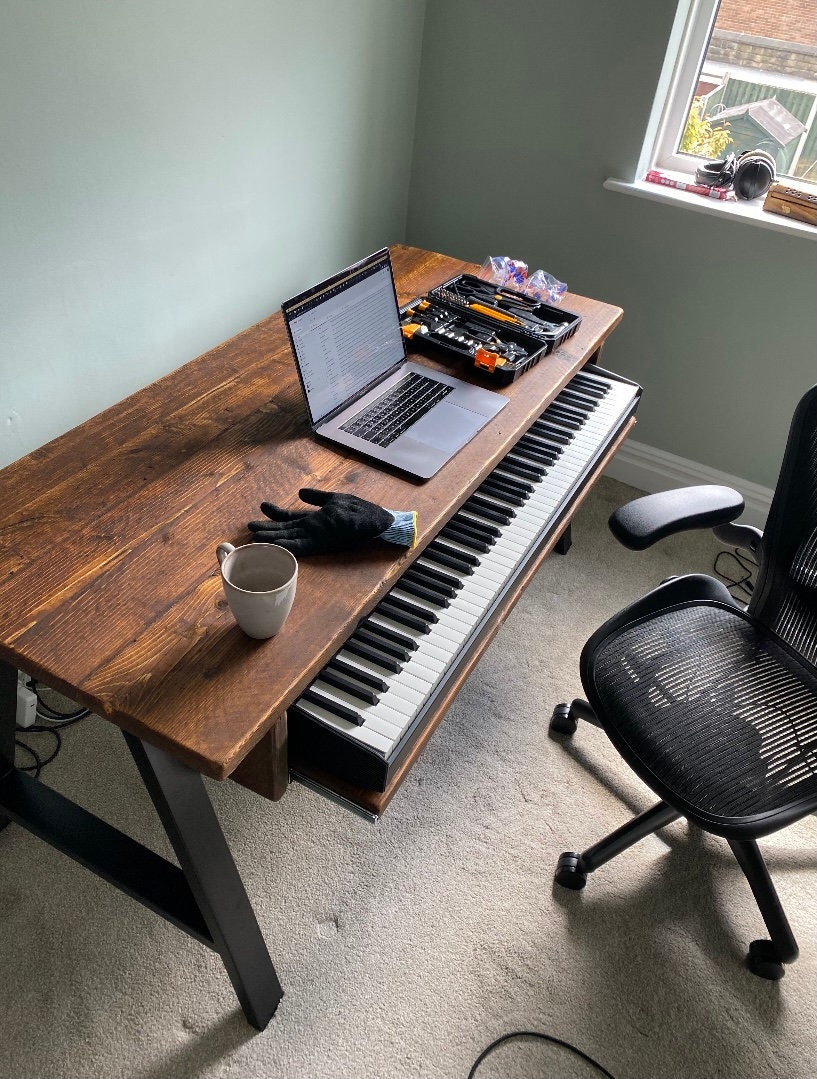 Studio Desk Rustic Keyboard Tray Monitor Riser Shelf | Etsy UK
