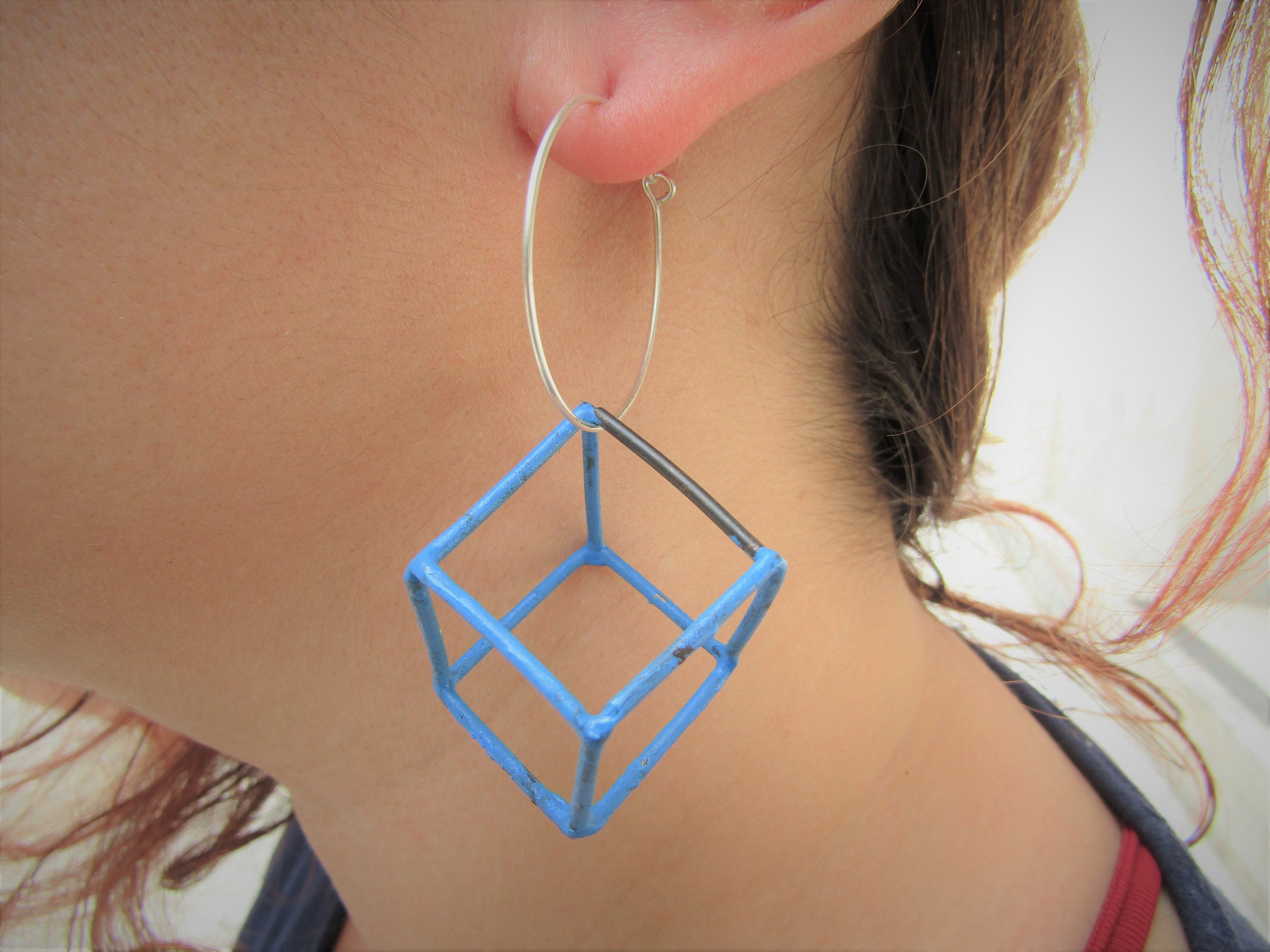Cube Earrings Cube Jewelry Geometric Jewelry Long Earrings - Etsy New ...