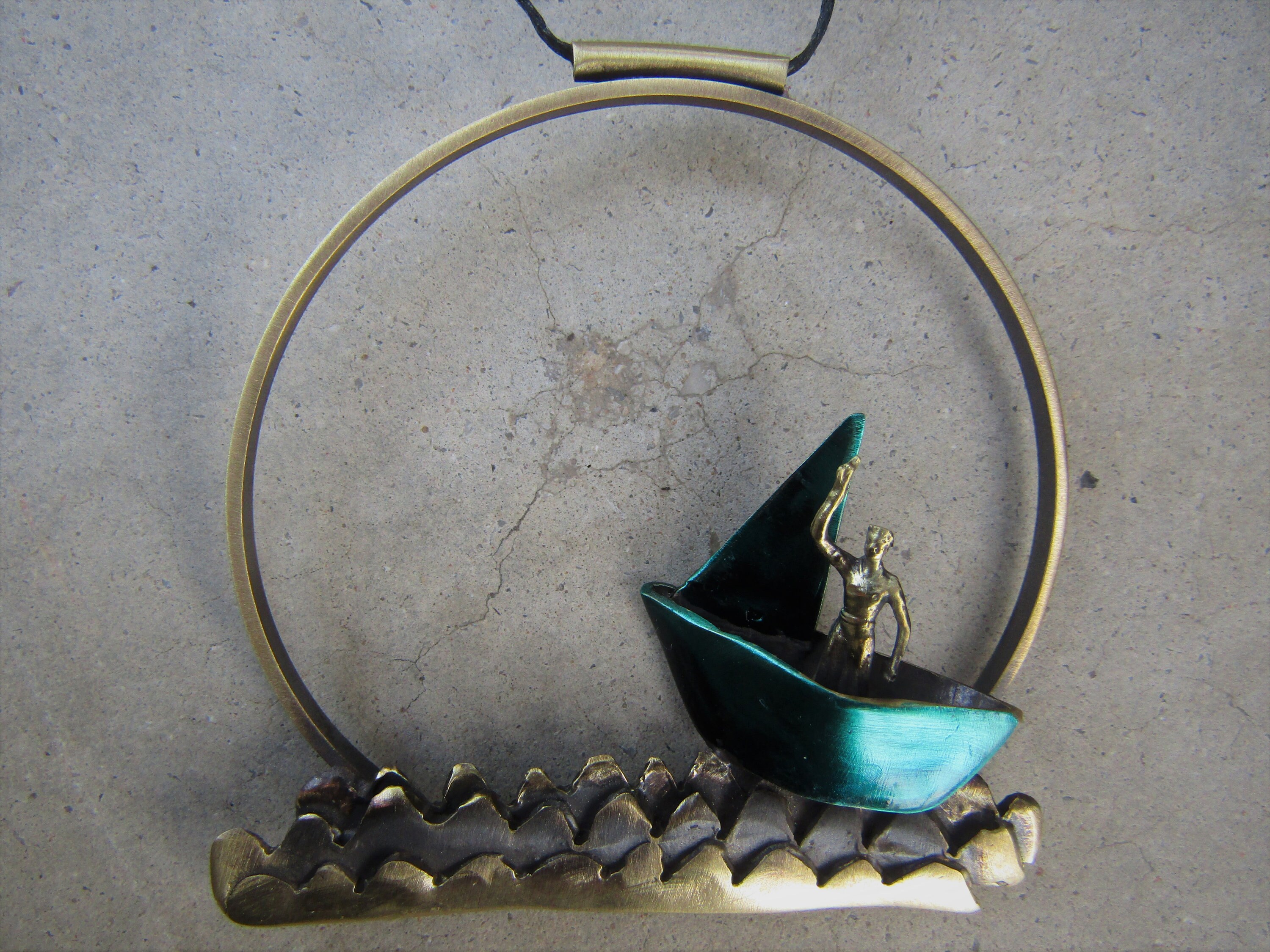 Bronze Boat Circle Necklace, Blue Enamel Sailboat, Travel Gift - Etsy