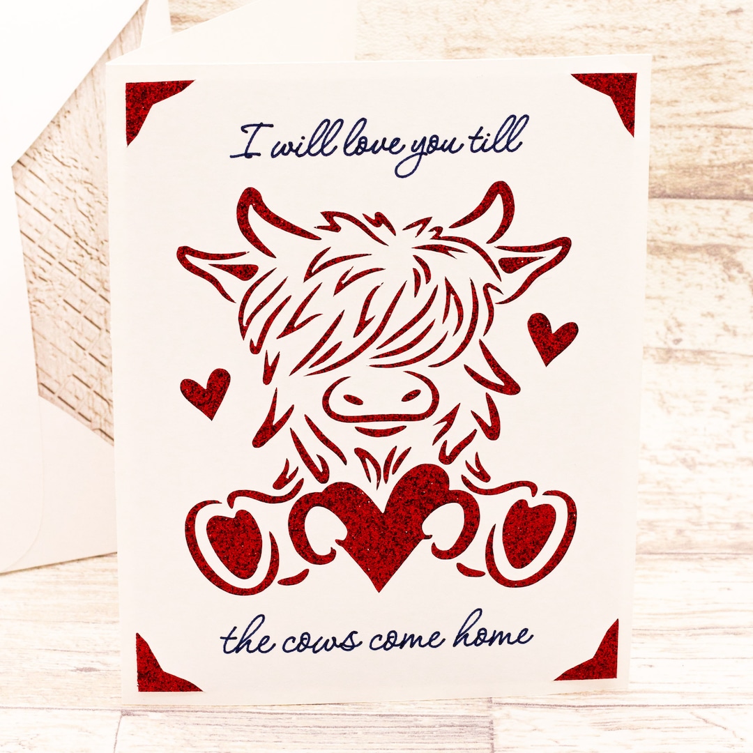 Highland Cow Valentine's Day Card SVG: Anniversary Cut File (digital ...