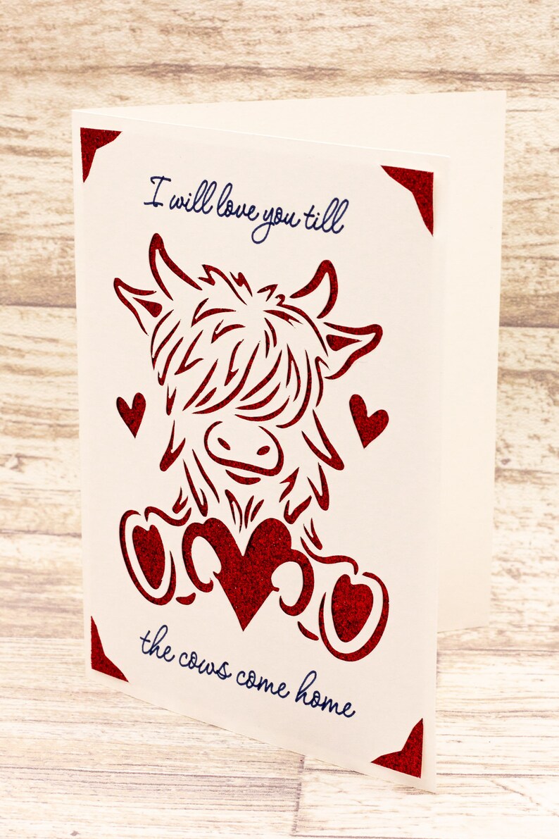Highland Cow Valentine's Day Card SVG: Anniversary Cut File (digital ...