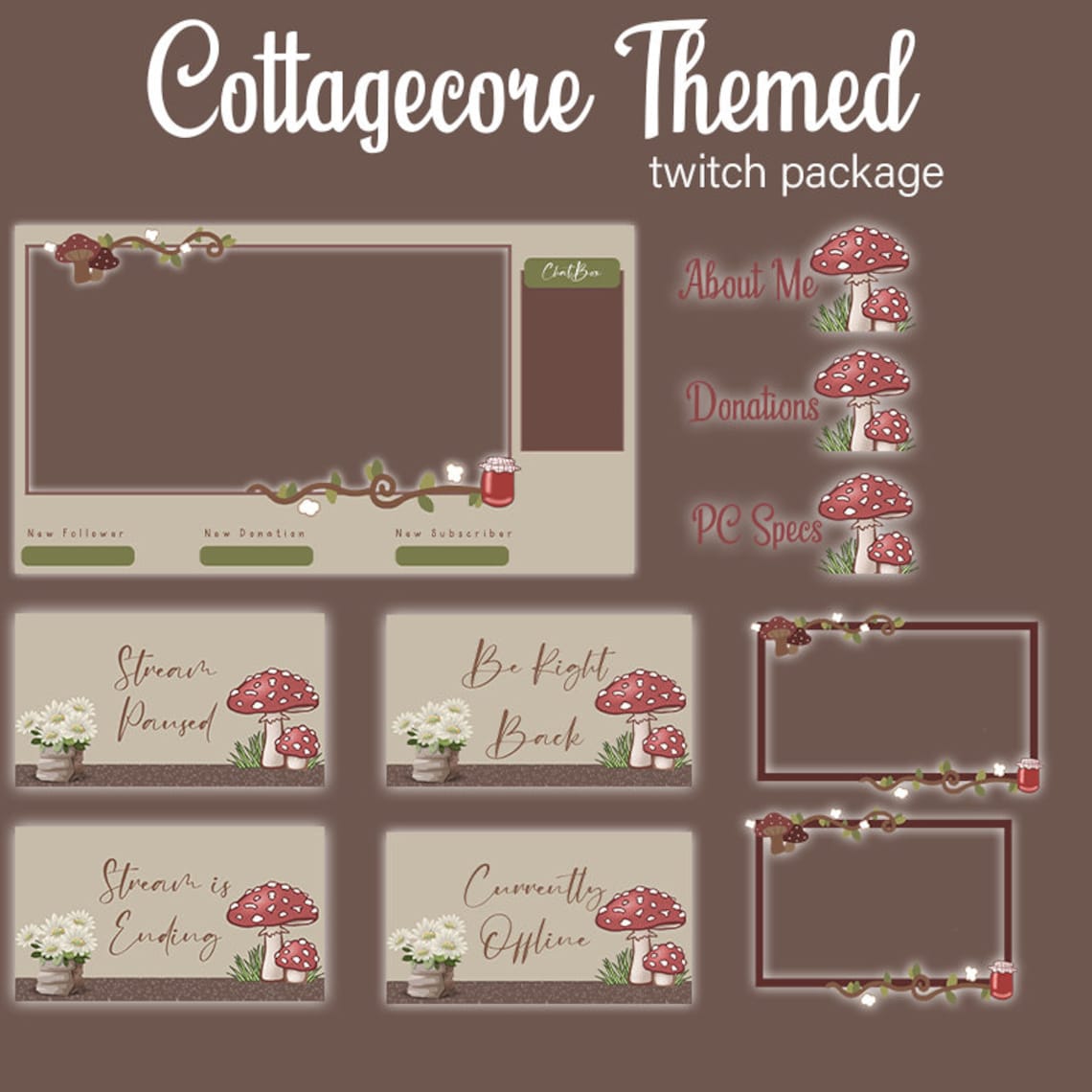 Cottagecore Themed Twitch Package/cozy/mushroom/cottagecore/gamer ...