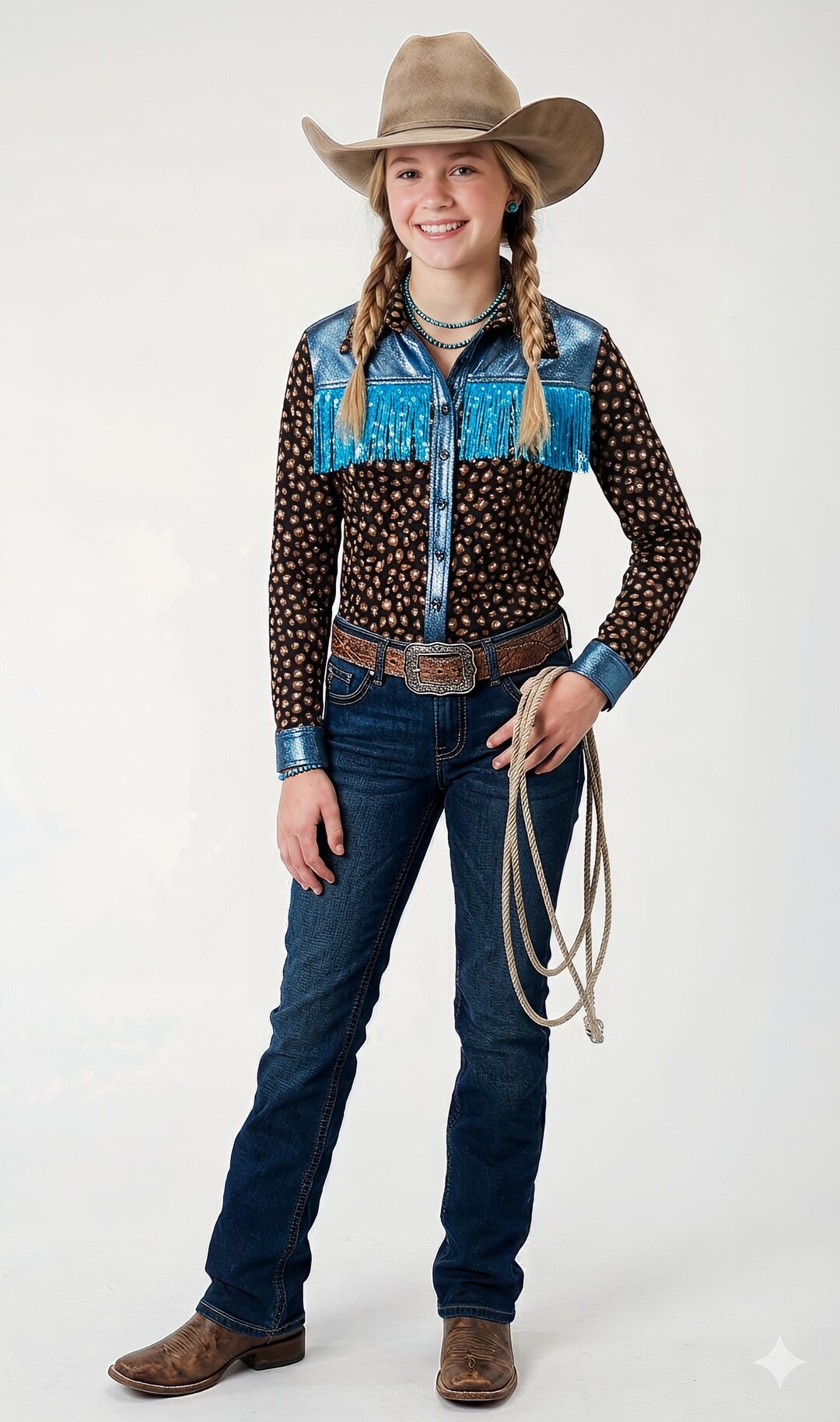 Western Show Shirt for Girls and Ladies: Cheetah Print, Sequin Fringe ...