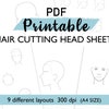 9 Layouts Blank Hair Cutting Head Sheets PDF Printable A4 Size for ...