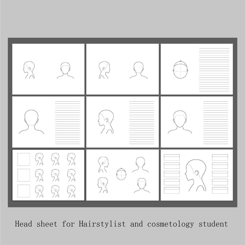 9 Layouts Blank Hair Cutting Head Sheets PDF Printable A4 Size for ...