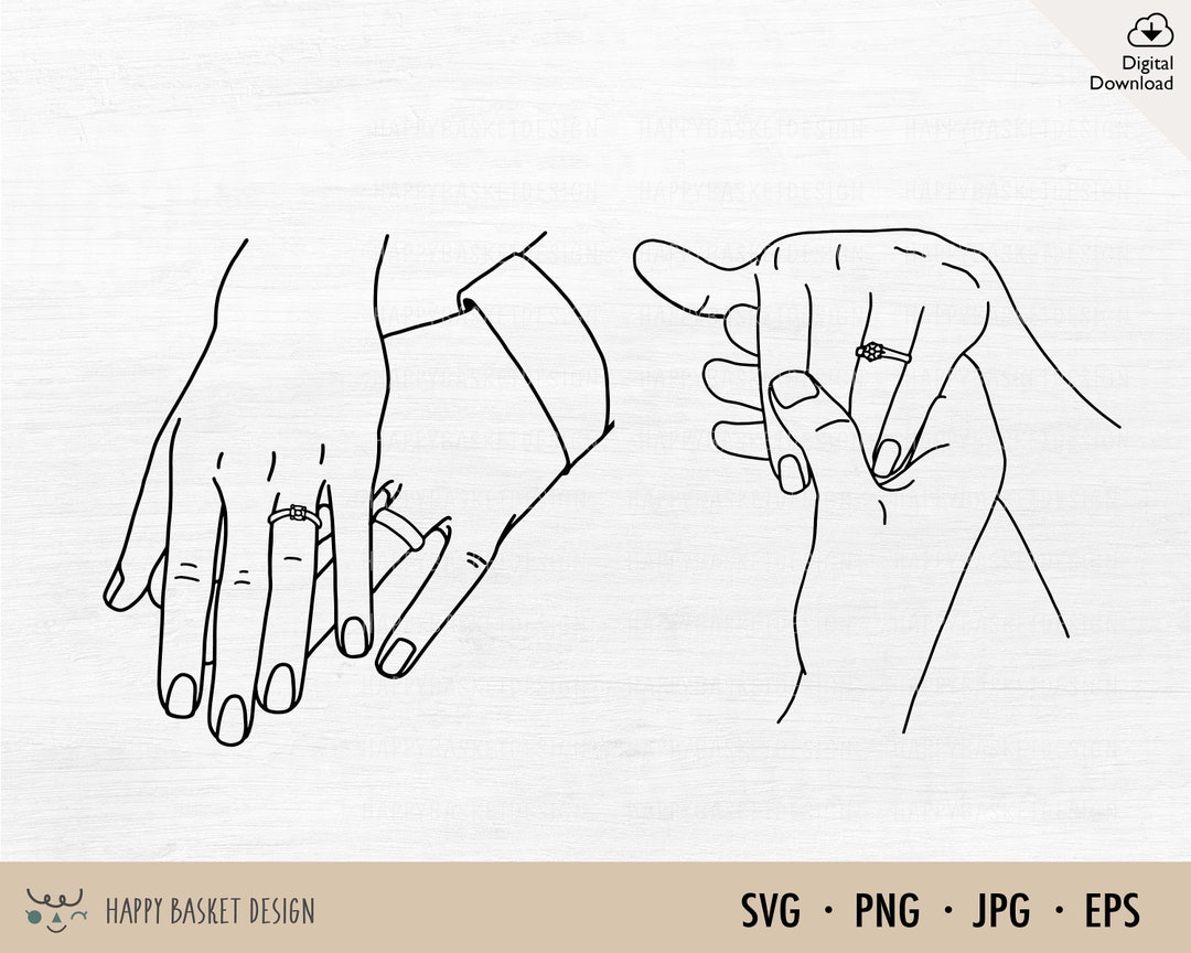 Engagement Hand Minimal Line Art SVG Cut File, Bride and Groom Svg ...