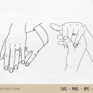 Engagement Hand Minimal Line Art SVG Cut File, Bride and Groom Svg ...
