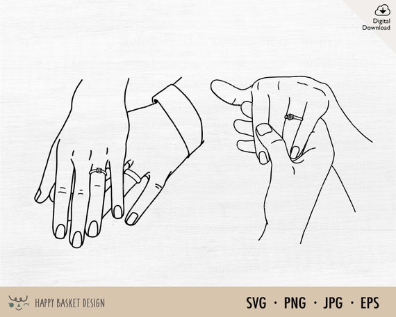 Engagement Hand Minimal Line Art SVG Cut File Bride and Groom | Etsy