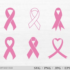 Pink Awareness Ribbon SVG Bundle, Cancer Ribbon Cut File, Commercial ...