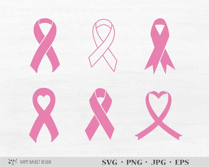 Pink Awareness Ribbon SVG Bundle, Cancer Ribbon Cut File, Commercial ...