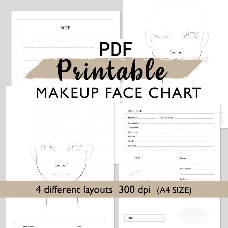 Blank Makeup Face Chart With Product Detail & Note PDF Download (A4 ...