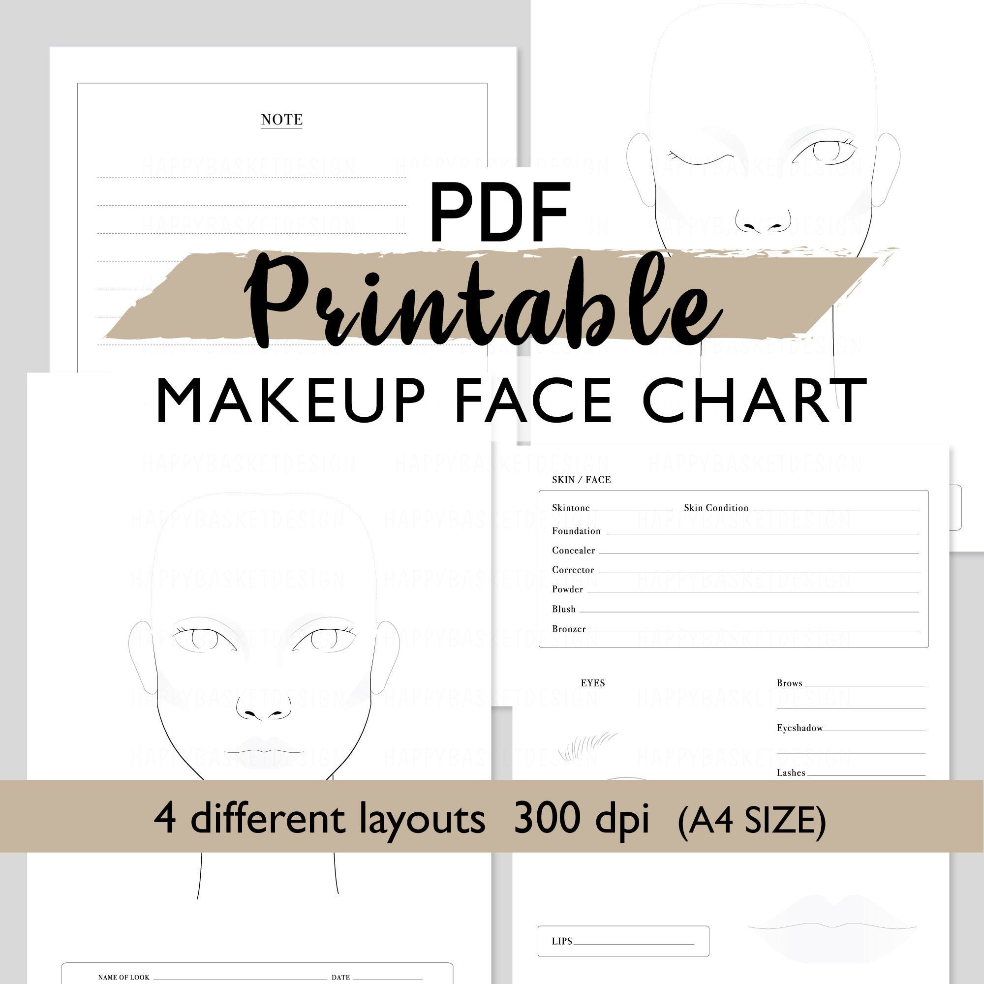 Blank Makeup Face Chart With Product Detail & Note PDF Download (A4 ...