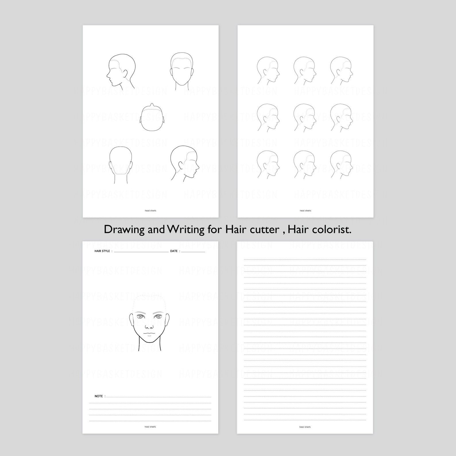 Blank Hair Cutting Head Sheets PDF Printable A4 Size for Hairdressing ...