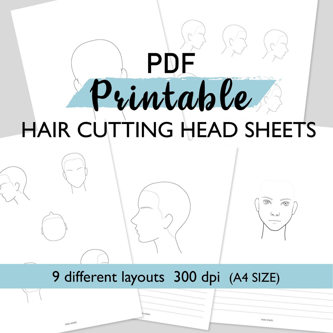 Blank Hair Cutting Head Sheets PDF Printable A4 Size for Hairdressing ...