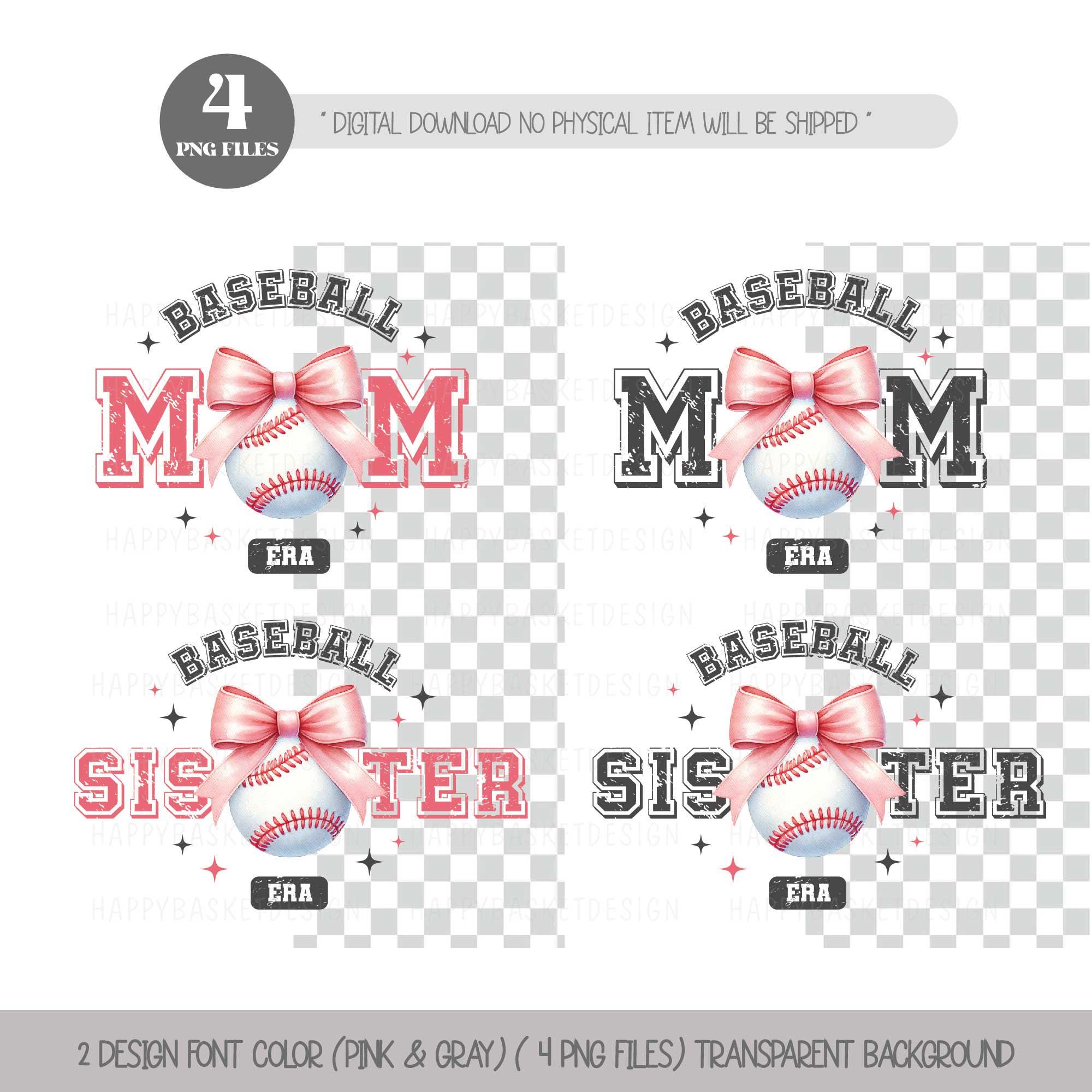 Baseball Mom & Sister PNG Bundle | Girly Baseball Sister With Coquette ...