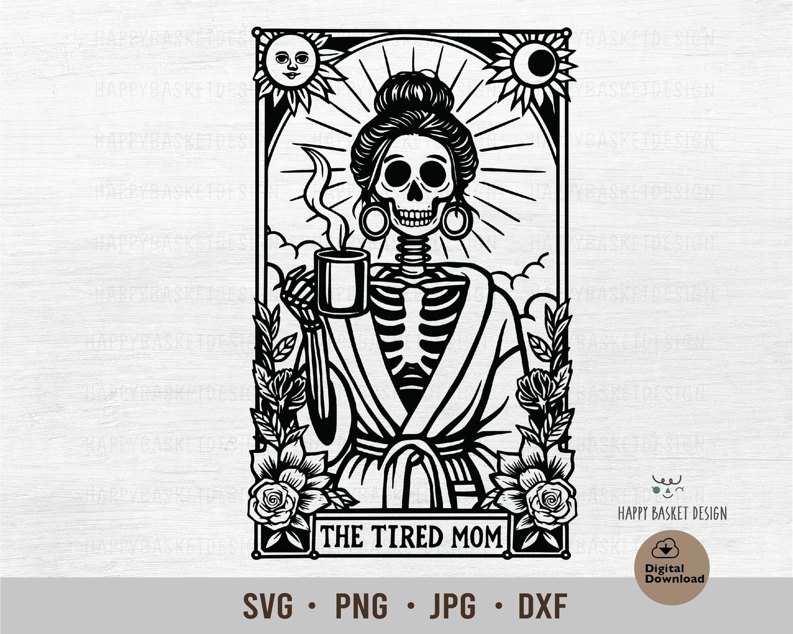 The Tired Mom SVG Png Tarot Card | Funny Skeleton Mom Shirt Mug Tarot ...