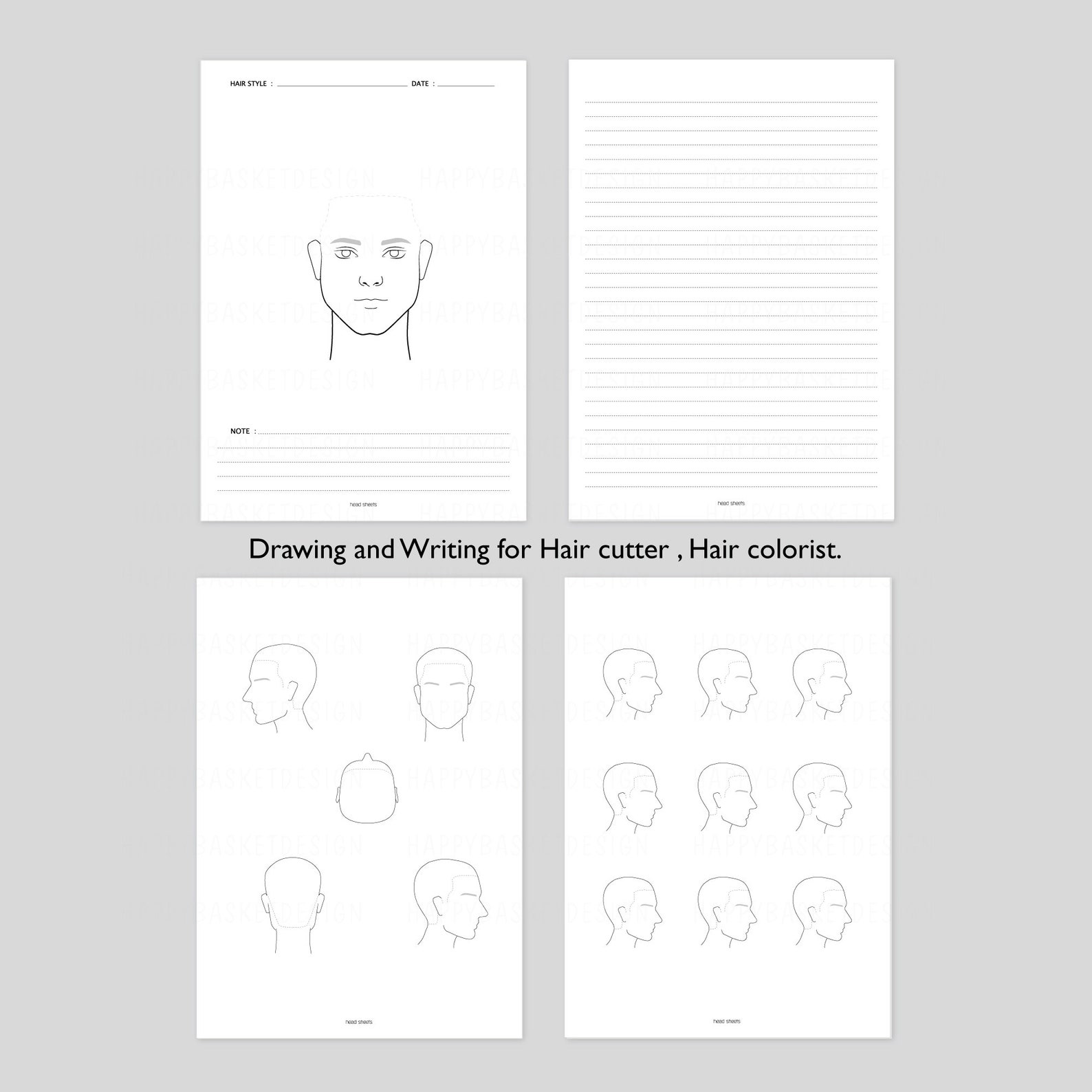 Barbering Head Sheets PDF Printable A4 Size Hairdressing Head Note - Etsy