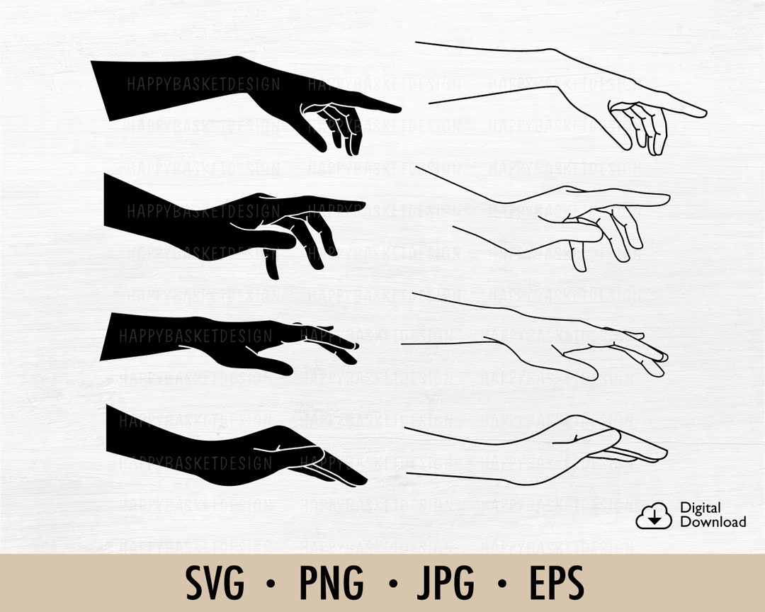 Gestures Hand Svg Bundle 4 Silhouette and Line Svg, Cricut File, Witch ...