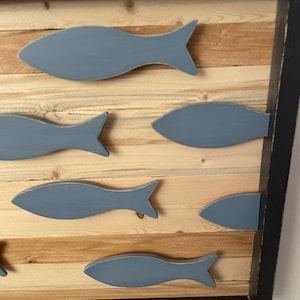 Framed Wooden Fish Wall Decor, Painted Wooden Fish School, Coastal ...