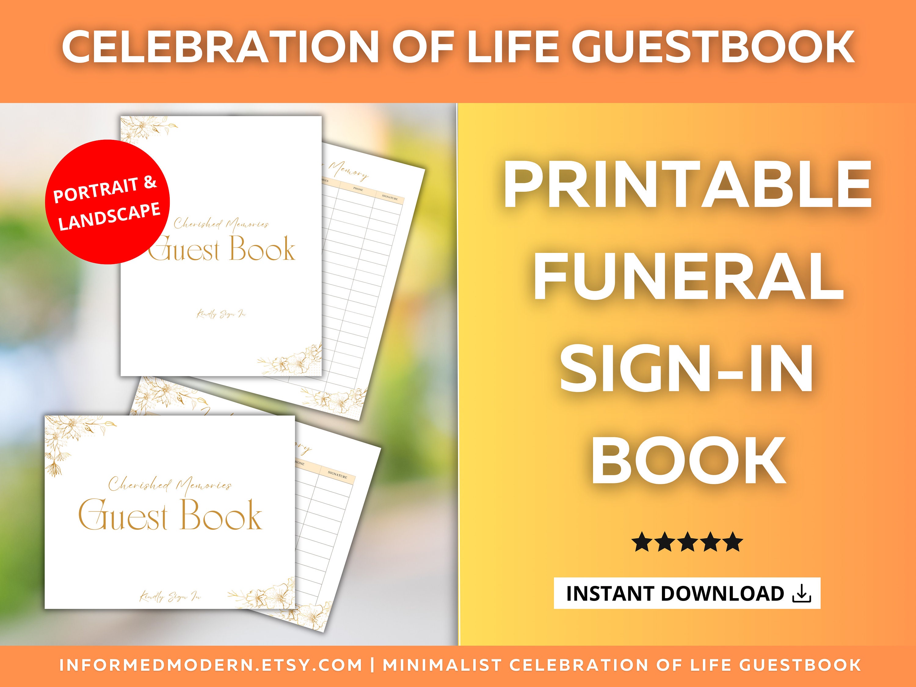 Funeral Guest Book Celebration of Life Sign in Sheet for Funerals ...