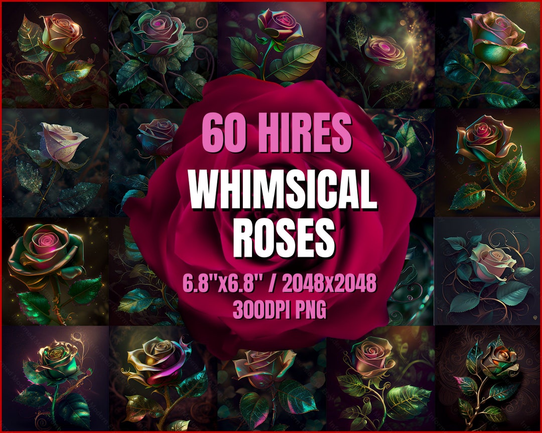 Whimsical Roses SVG EPS JPG Image Files Bundle for Sublimation, Print ...