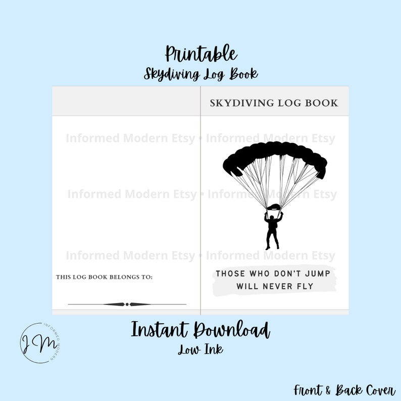 Simple Skydiving Log Book Low Ink Printable Log Book Journal for ...
