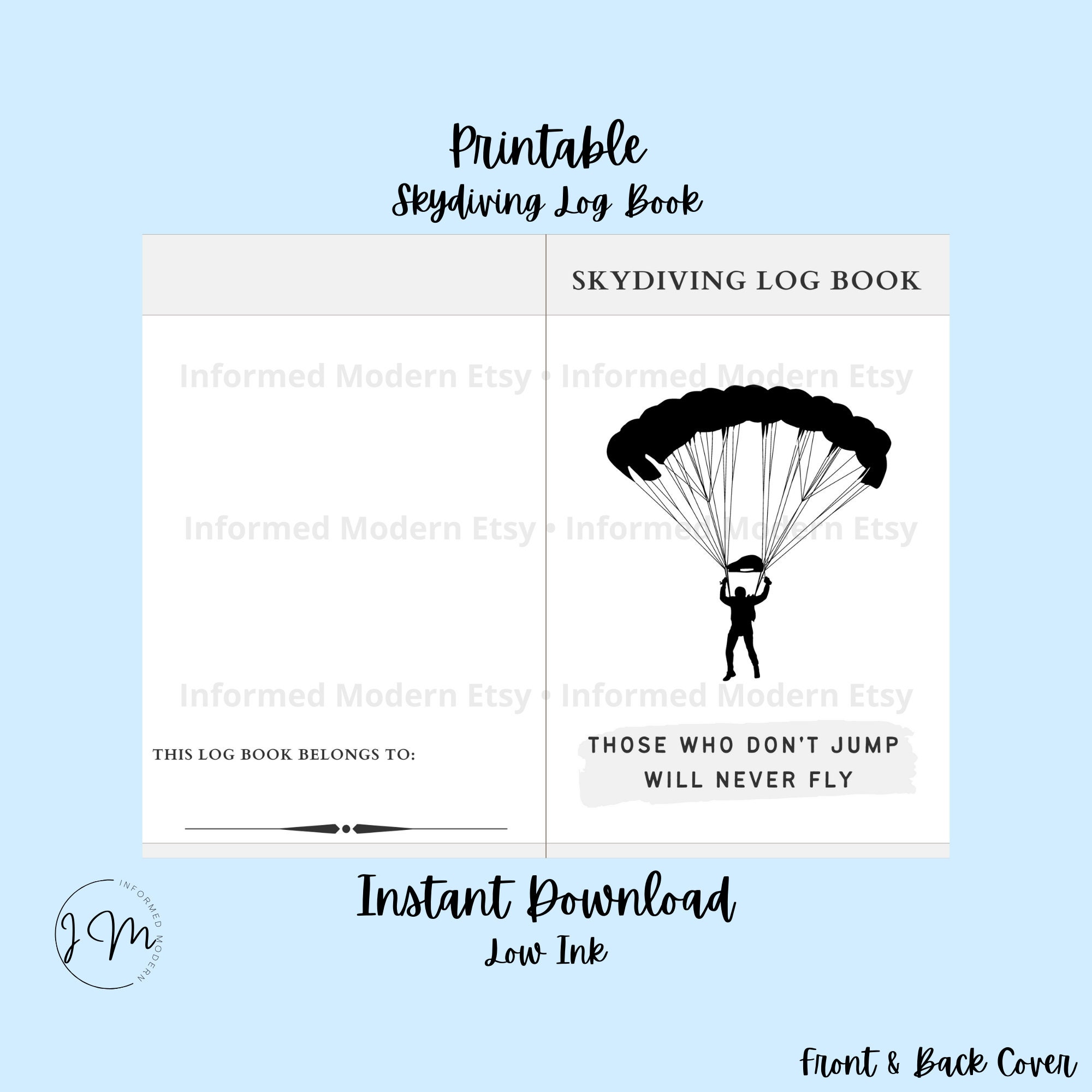 Simple Skydiving Log Book Low Ink Printable Log Book Journal for ...