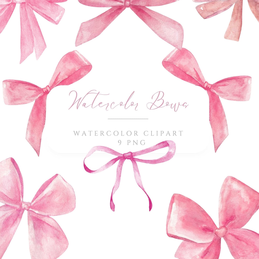 Watercolor Coquette Bows Clipart Pastel Pink Ribbon PNG Cute Soft Girl ...