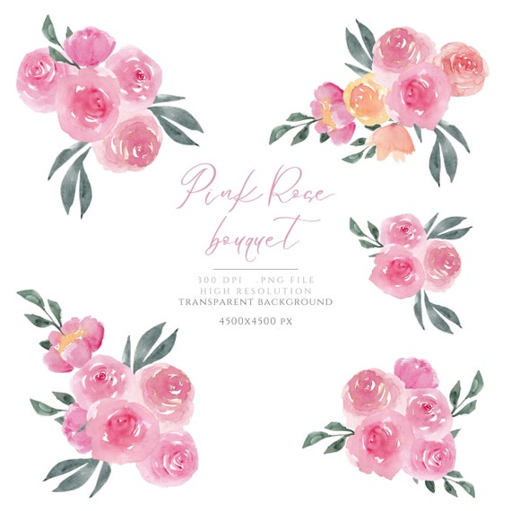 Pink Watercolor Flower Bouquet Clipart Pastel Pink Floral - Etsy