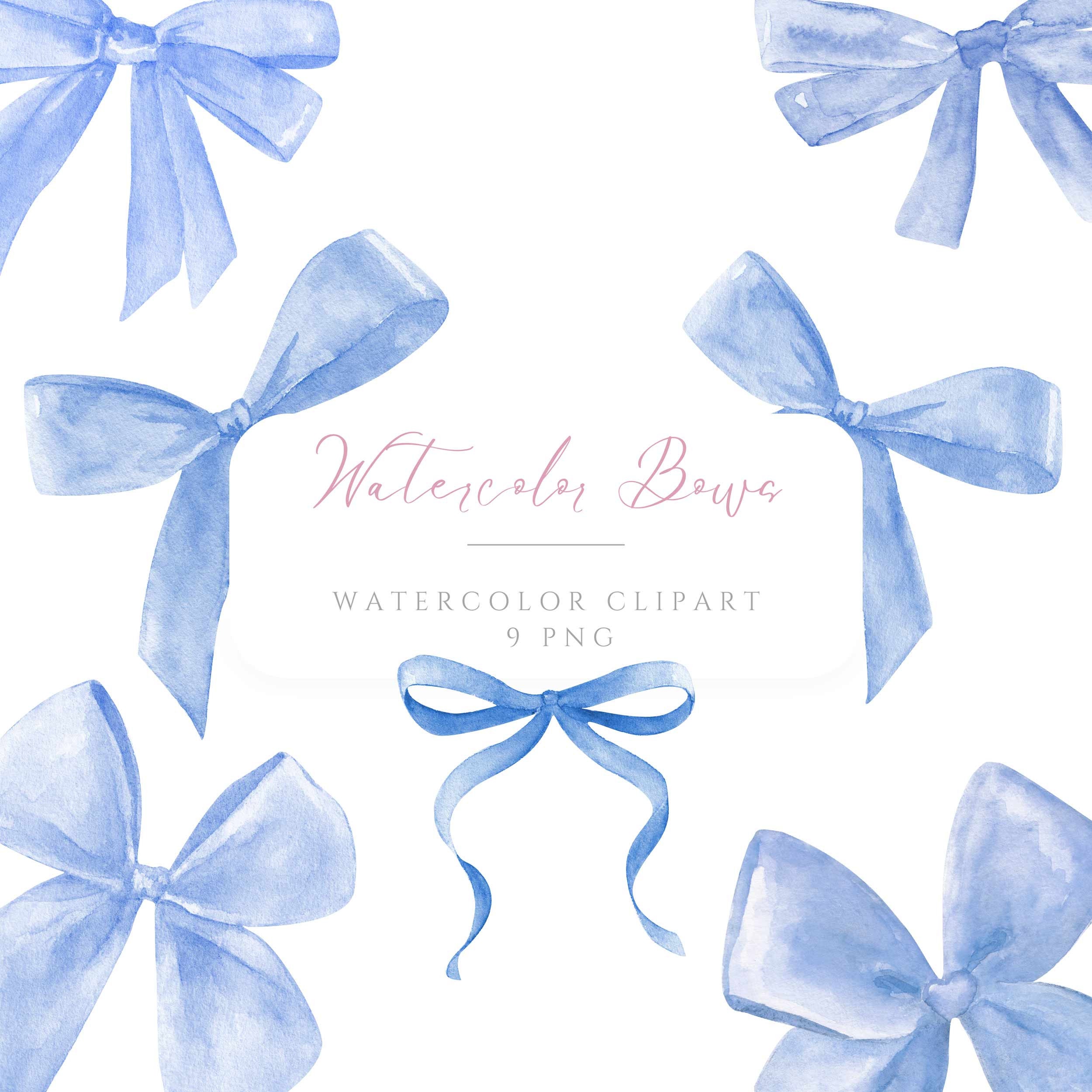Watercolor Coquette Bows Clipart Pastel Blue Ribbon PNG Cute Soft Boy ...
