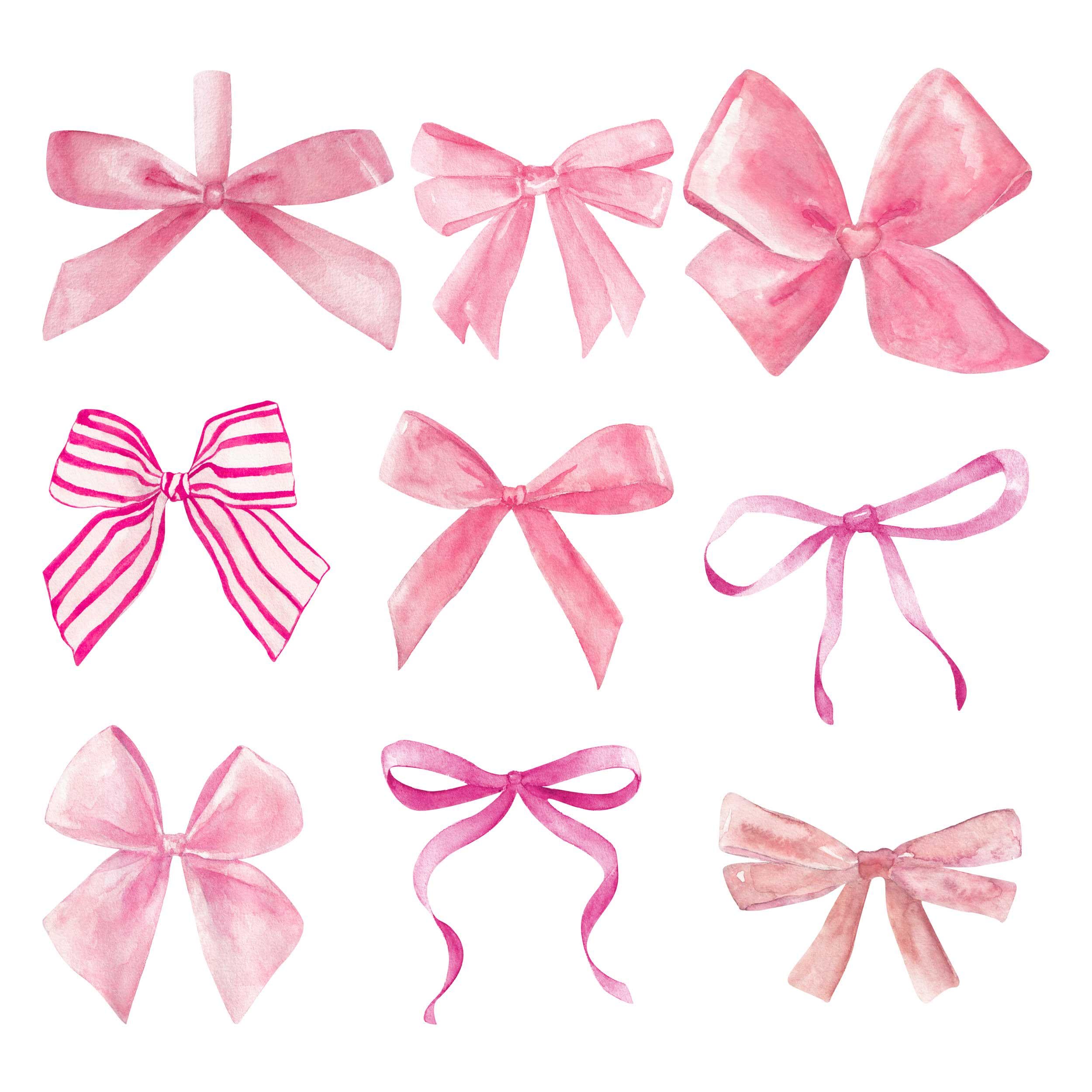 Watercolor Coquette Bows Clipart Pastel Pink Ribbon PNG Cute Soft Girl ...