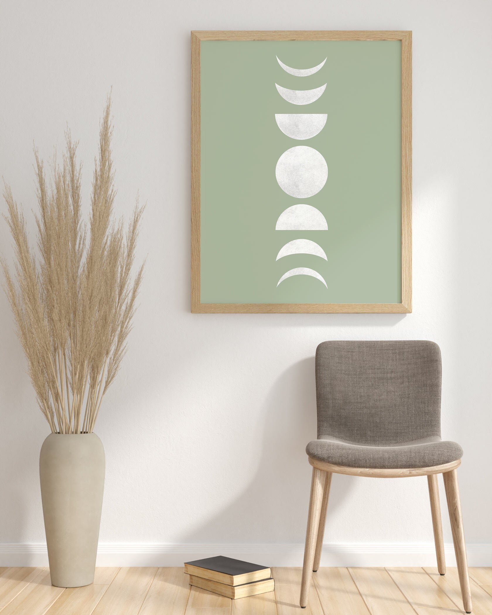 Sage Green Moon Phase Decor Boho Wall Art Mid Century | Etsy