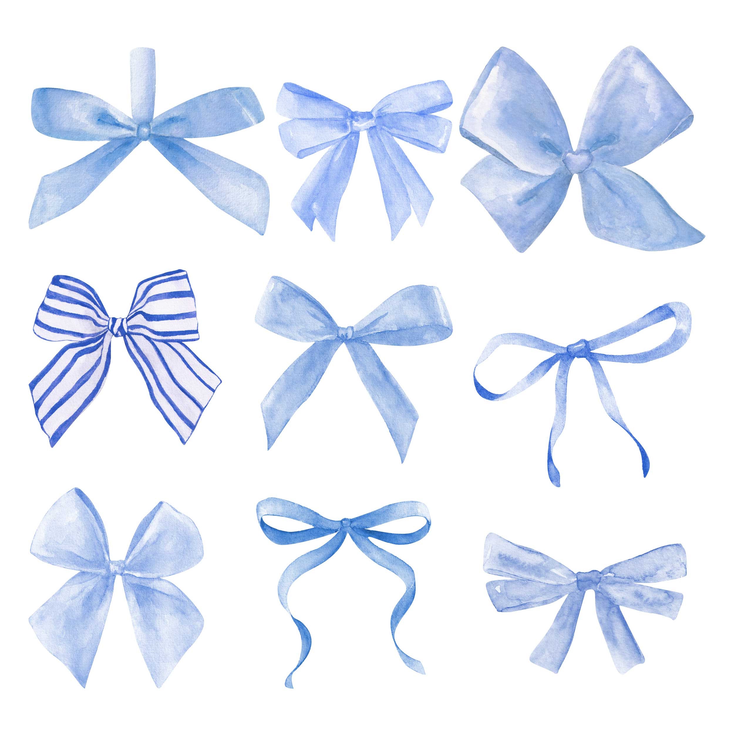 Watercolor Coquette Bows Clipart Pastel Blue Ribbon PNG Cute Soft Boy ...